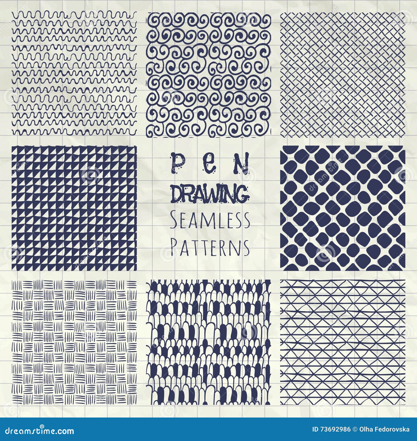 Abstract Pen Drawing Seamless Background Patterns Set Stock Vector ...