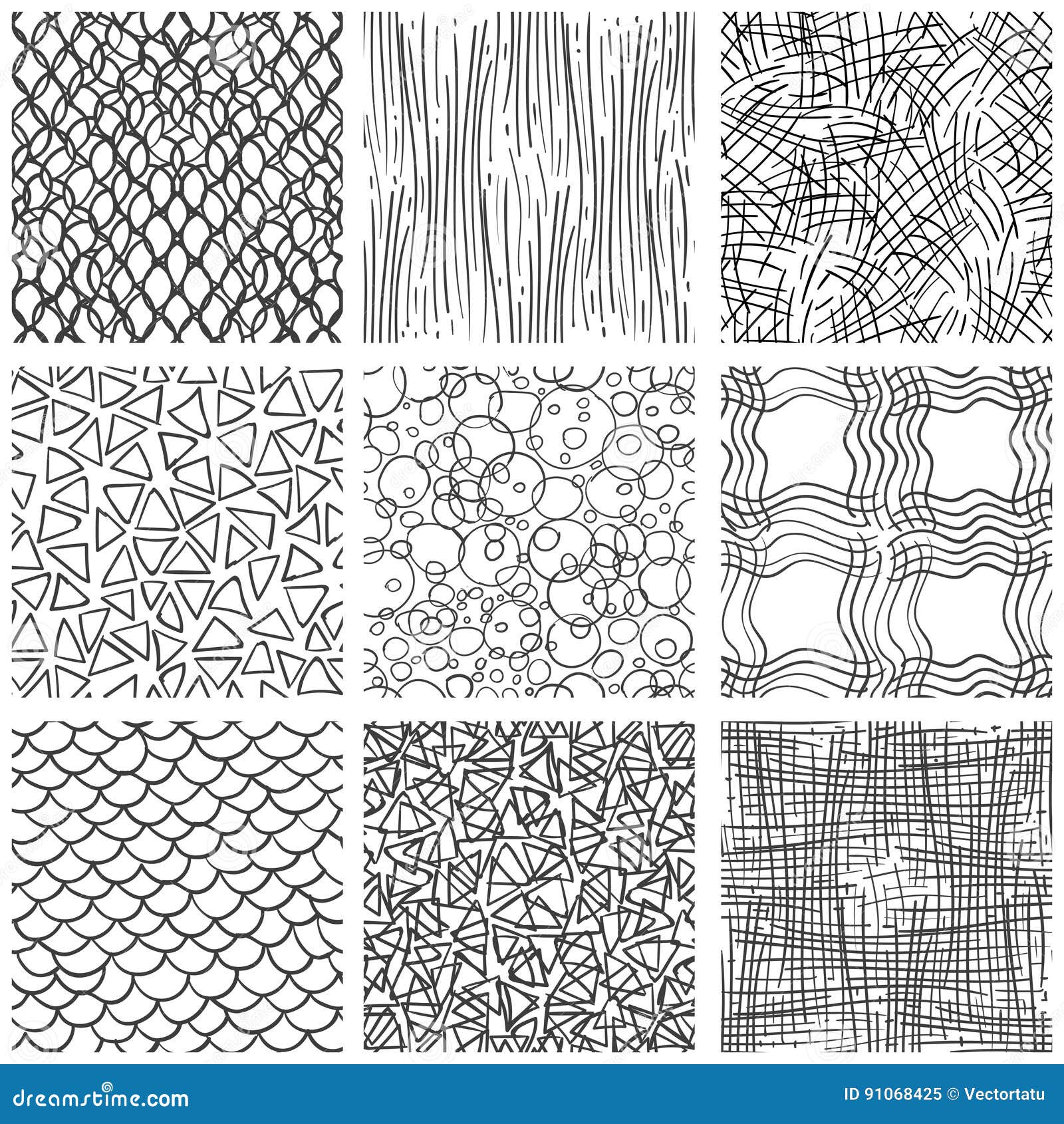 Abstract Pen Sketch Seamless Pattern Set Stock Vector - Illustration of ...