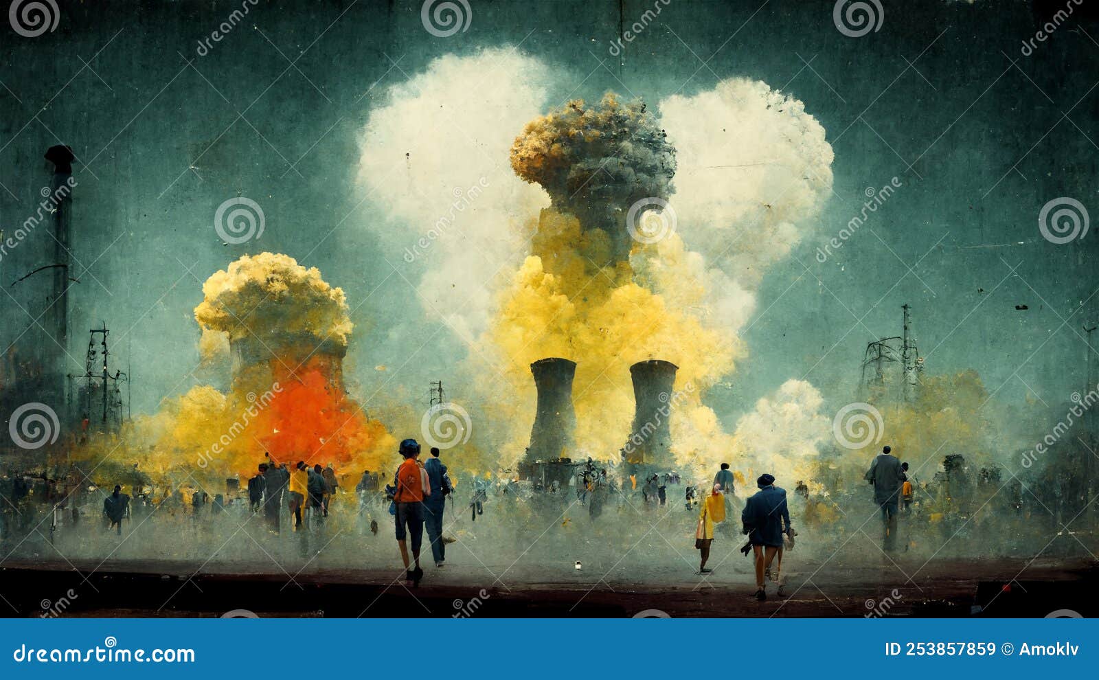 Abstract People on Exploded Factory Background Stock Illustration ...