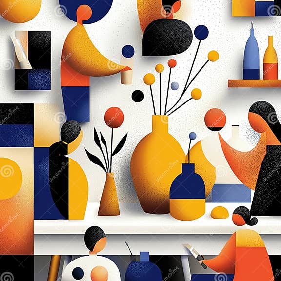 Abstract People and Objects Modern Art Style Stock Illustration ...
