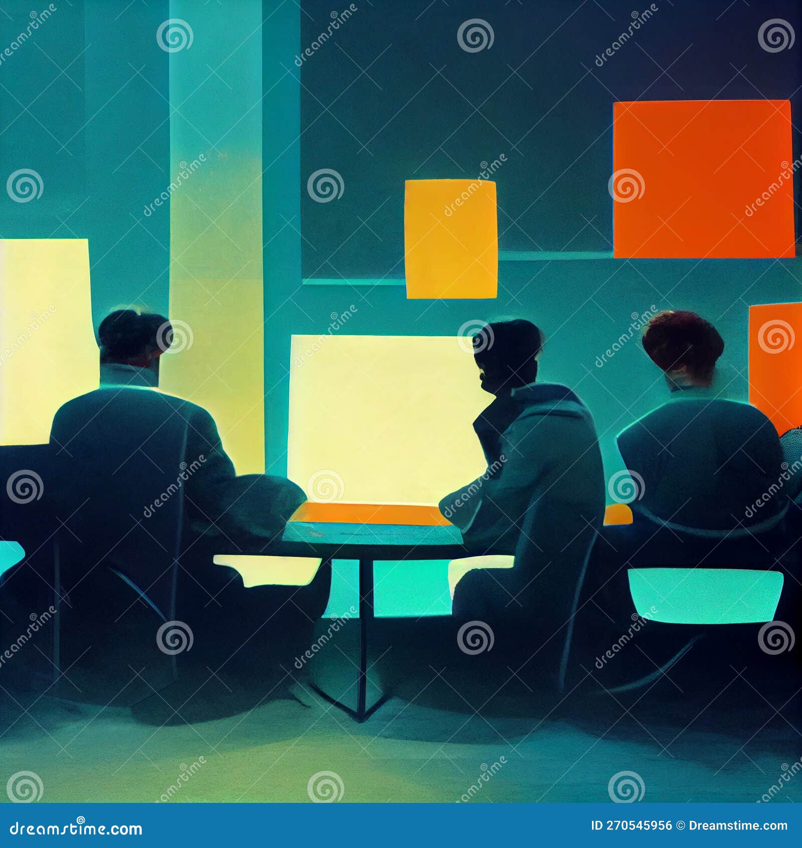 Abstract People Sitting Working Computer Coding Data Team Desk ...