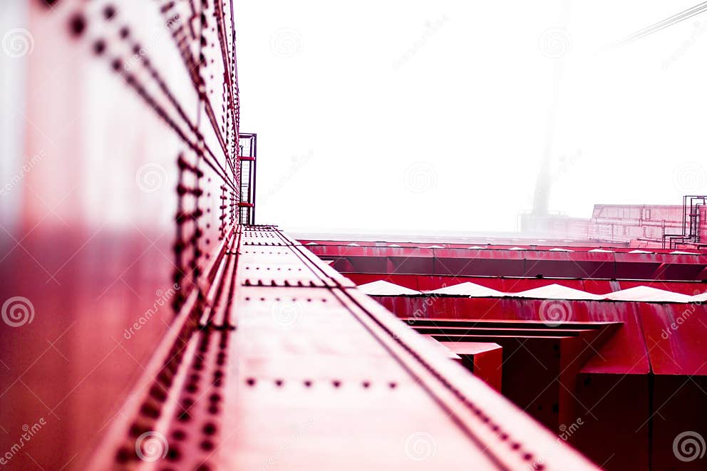 Abstract Perspective of Red Bridge Showing Riveted Steel Structure and ...