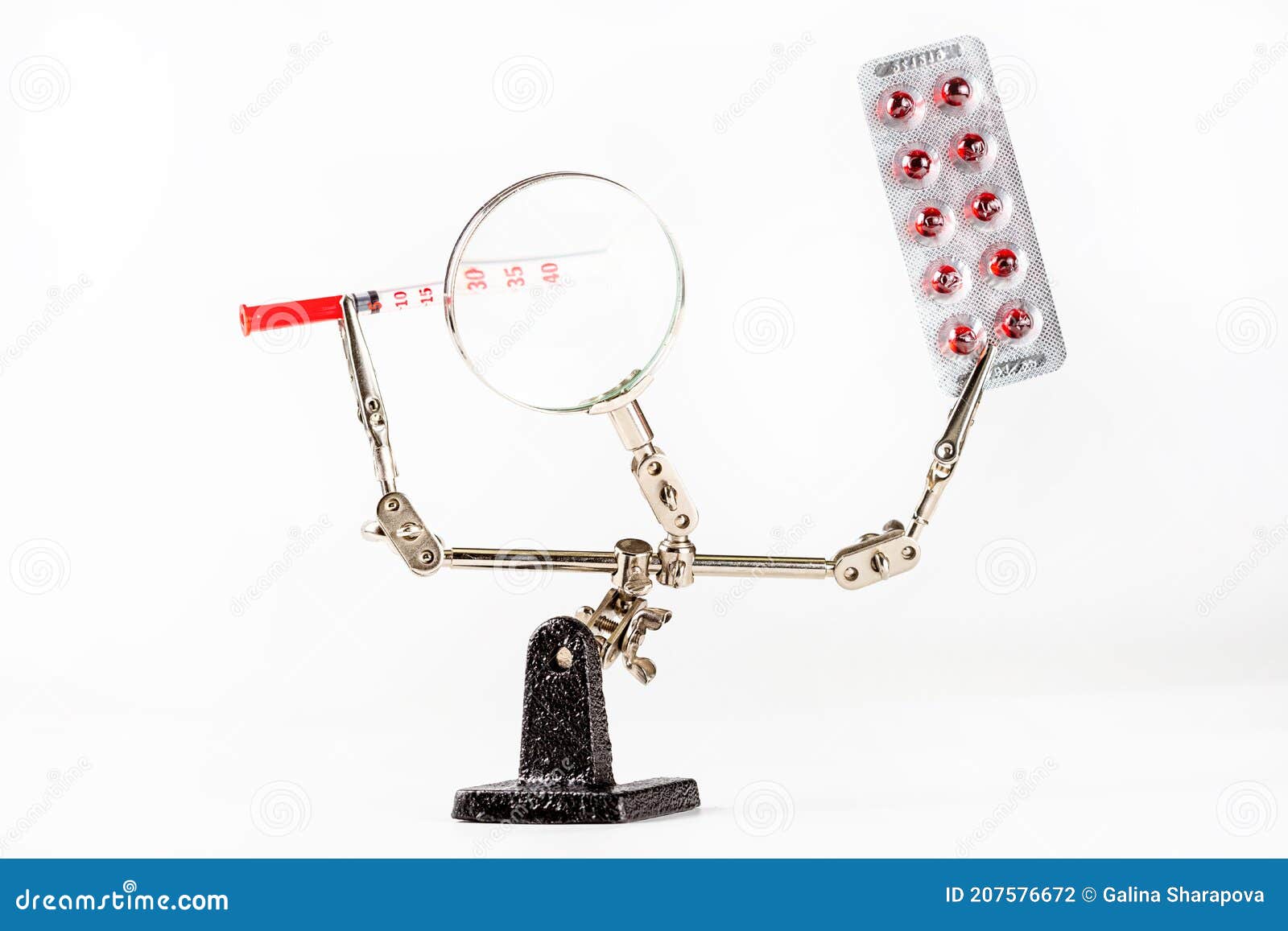 Abstract Pharmaceutical Background with Third Hand Holding Tablets and ...