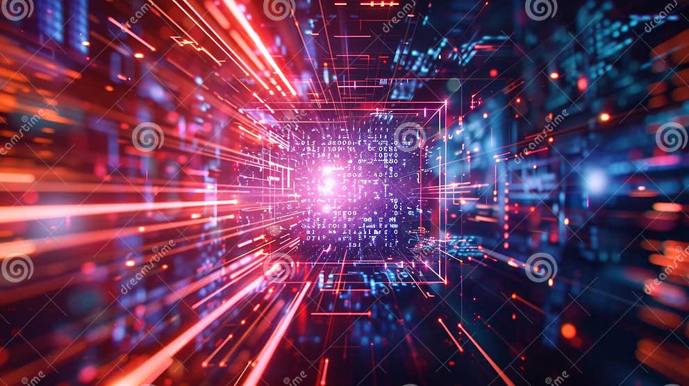Abstract Pictorial Representation of Quantum Computer. Digital Signals ...