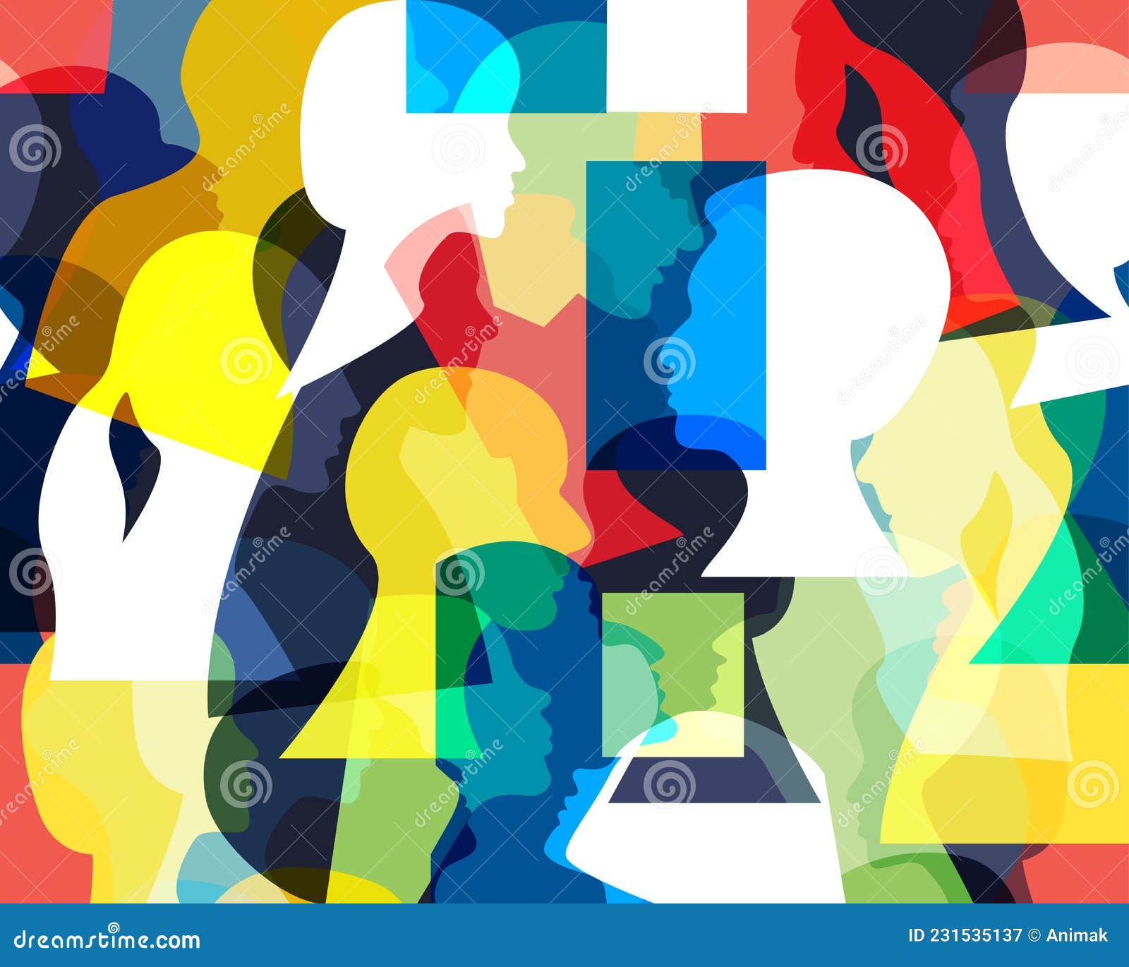 Abstract Picture with Human Profile Heads. Seamless Pattern of a Crowd ...