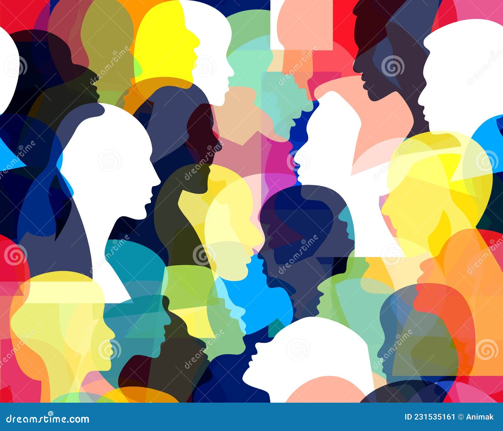 Abstract Picture with Human Profile Heads. Seamless Pattern of a Crowd ...