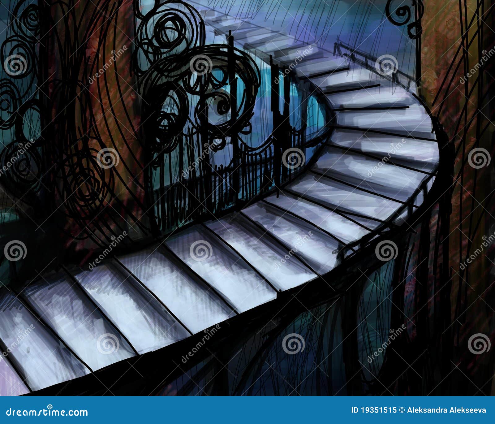 Abstract Picture with Long Staircase Stock Illustration - Illustration ...