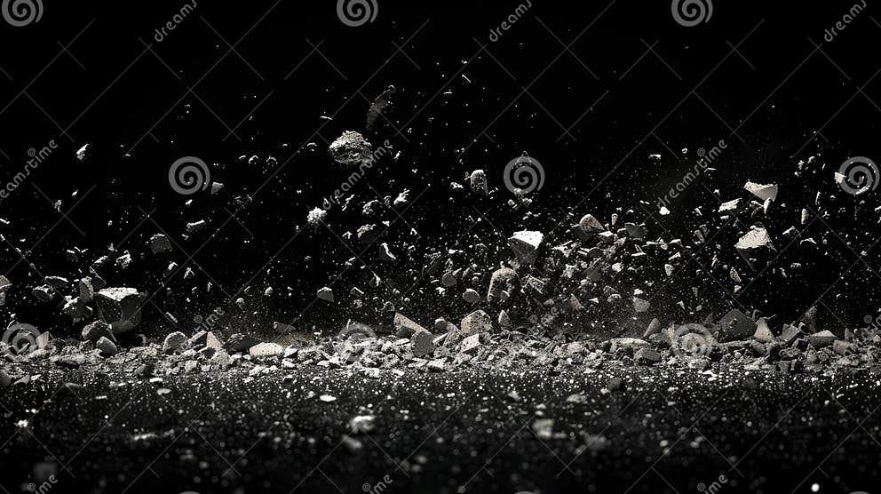 Abstract of Rocks Exploding into Dust Flowing with Wind Blowing Effect ...