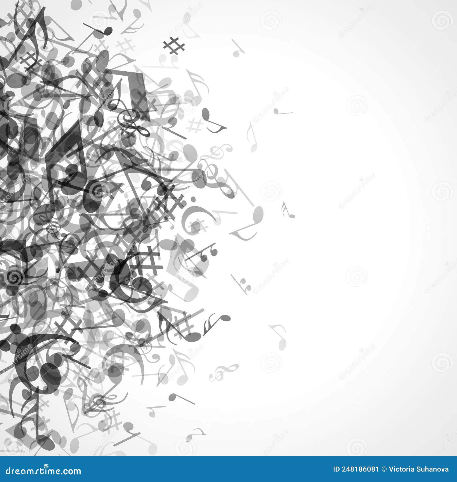 Abstract Pile of Grey Notes Vector Clipart. Exploding Music Design with ...