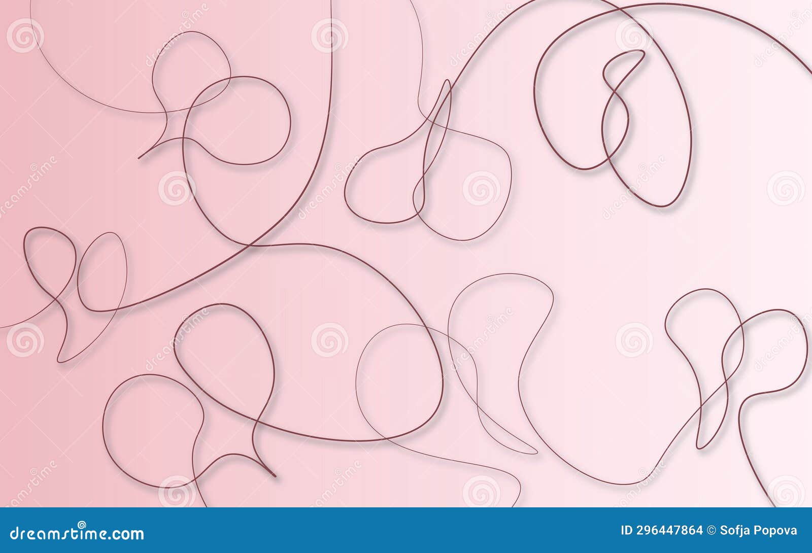Abstract Pink Background with Curved Smooth Lines Forming Hearts. with ...
