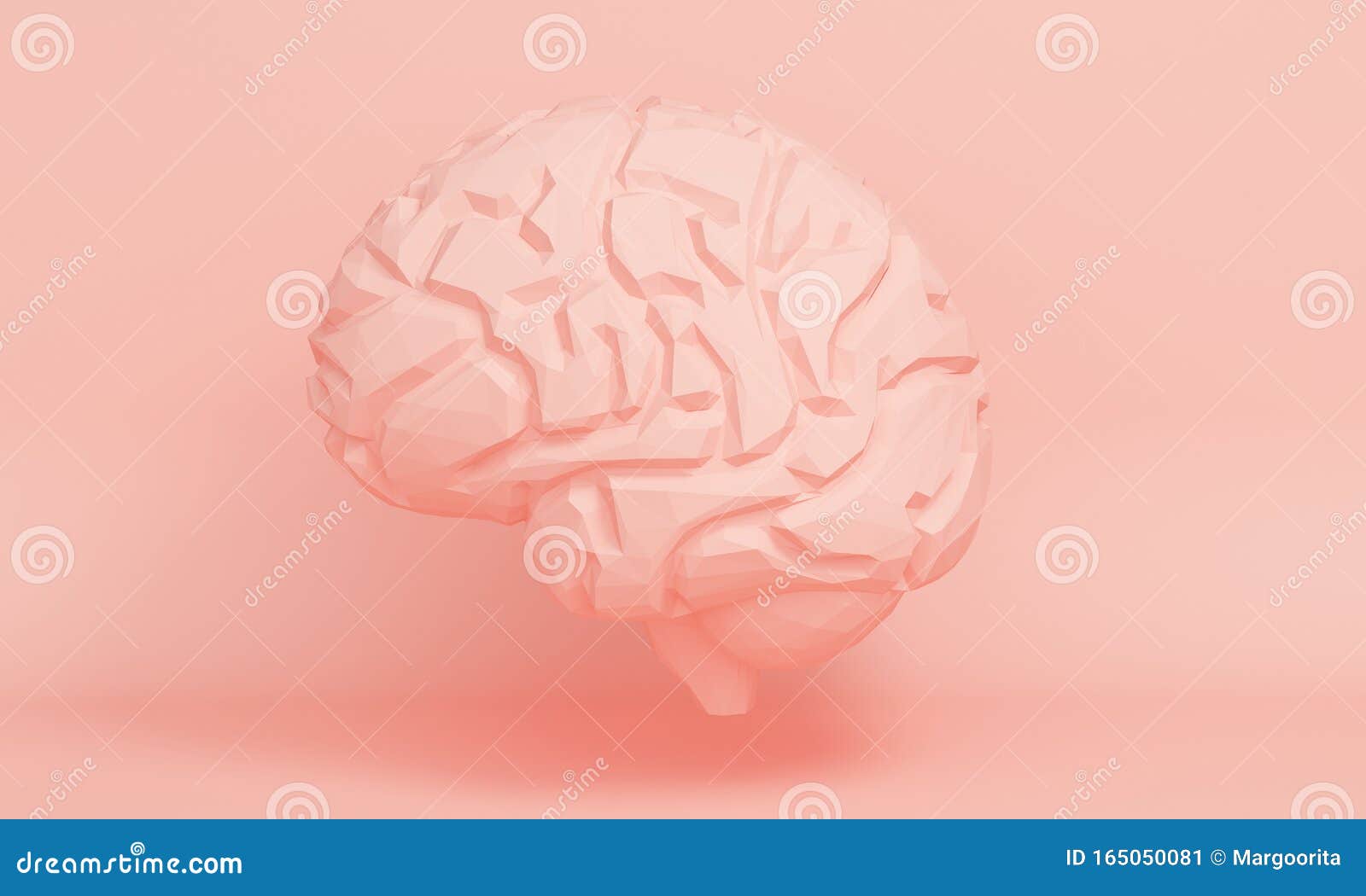 Abstract Pink Background with Low Poly Human Brain. 3d Rendering Stock ...