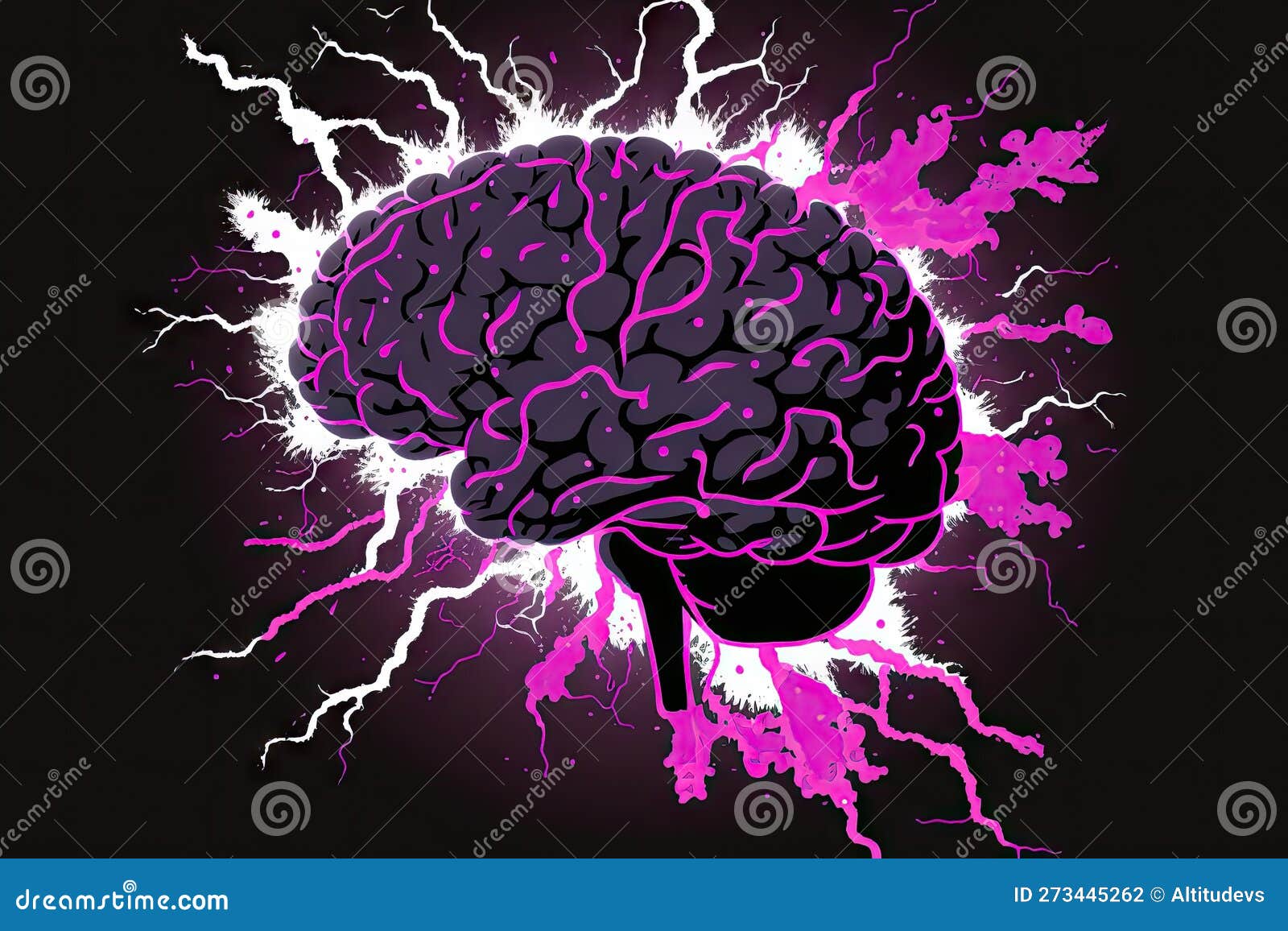 Abstract Pink Brain Pattern on Dark Background with Purple Splashes ...