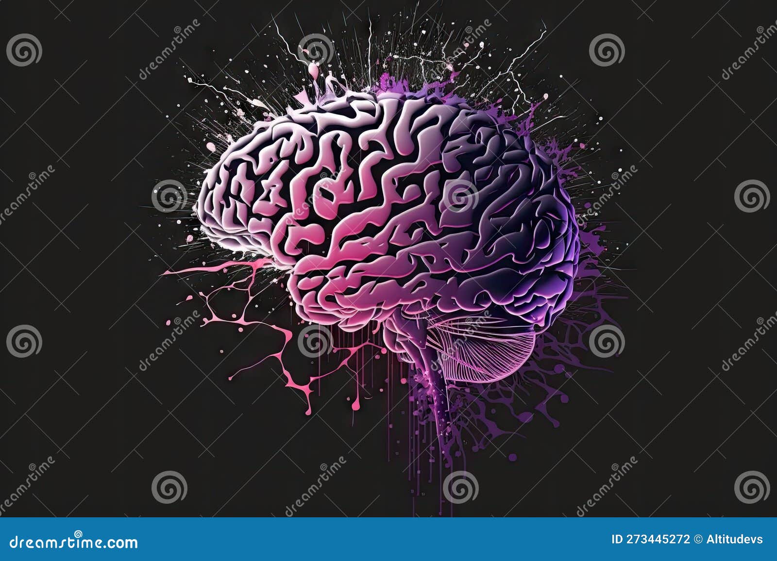 Abstract Pink Brain Pattern on Dark Background with Purple Splashes ...