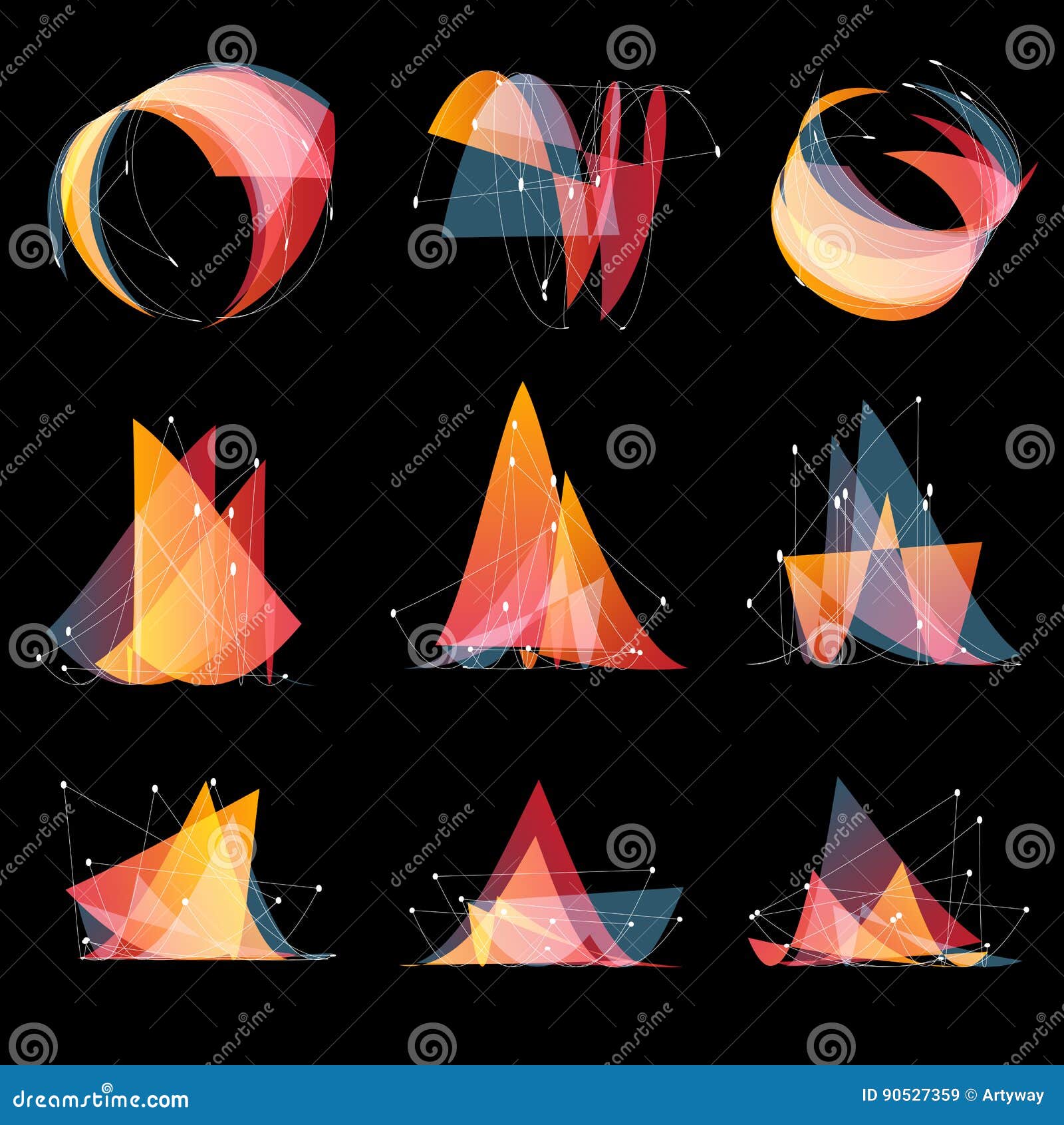 Abstract Pink Color Different Shape Logos of Triangles Set, Geometric ...