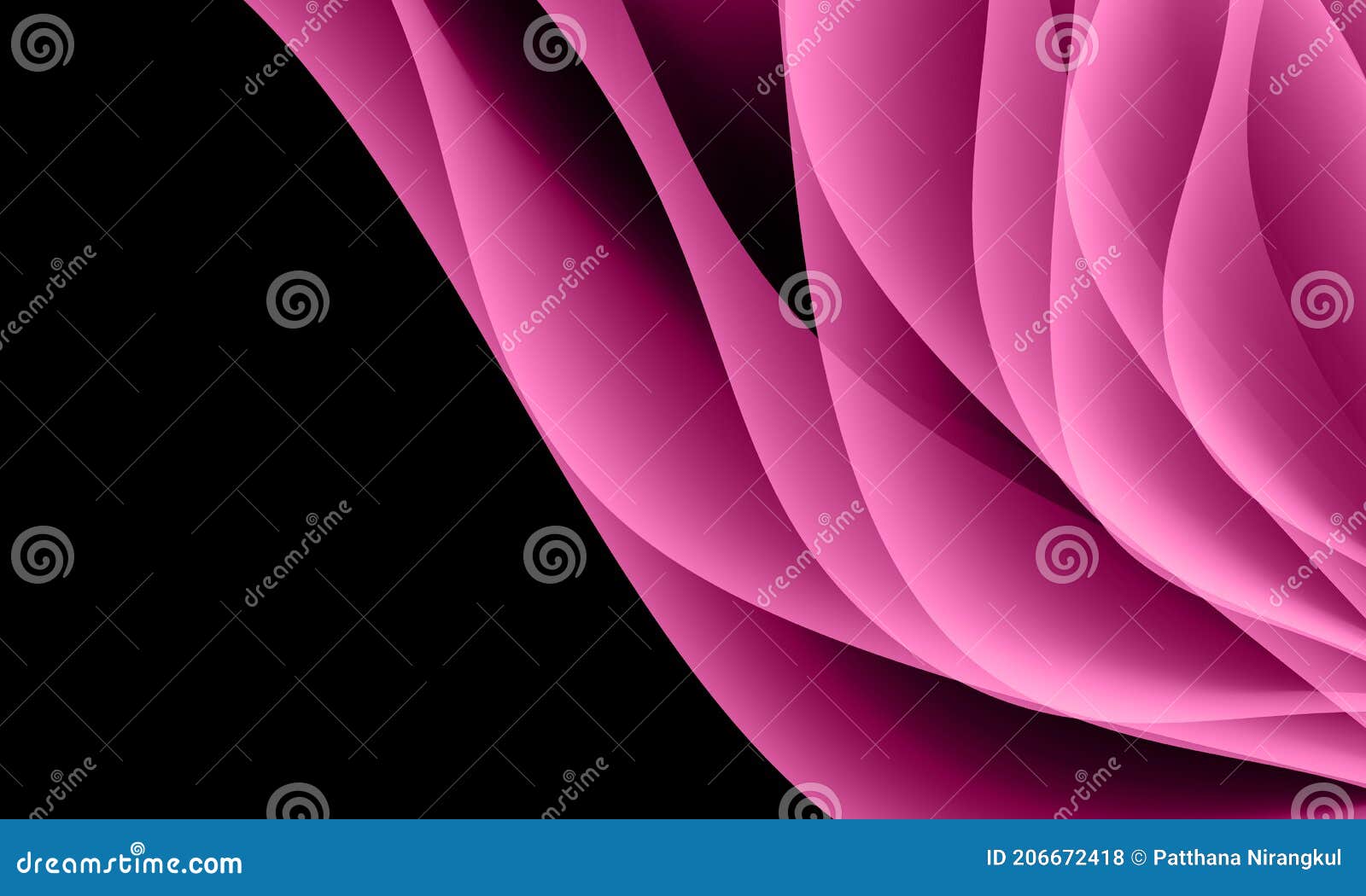 Abstract Pink Curve Wave Overlap on Black with Blank Space Background ...