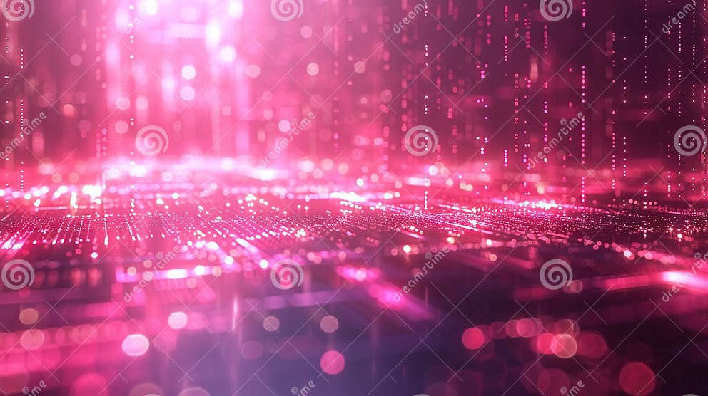 Abstract Pink Digital Background with Glowing Lines and Particles Stock ...