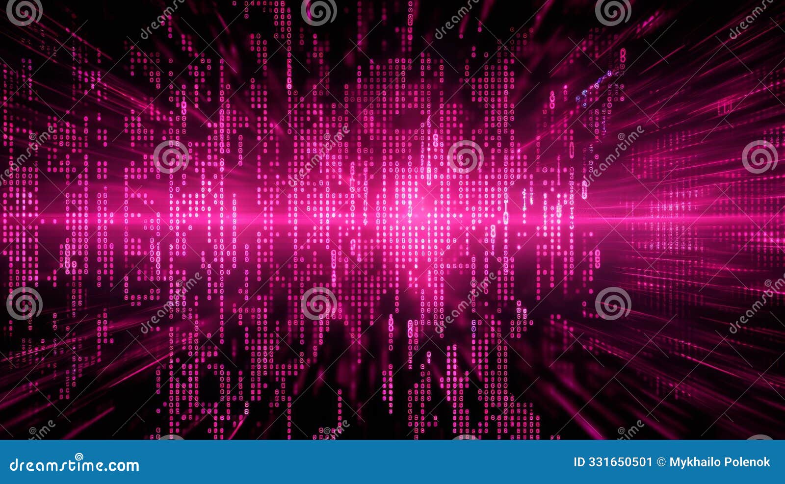 Abstract Pink Digital Matrix Background with Digit Streams. Neural ...