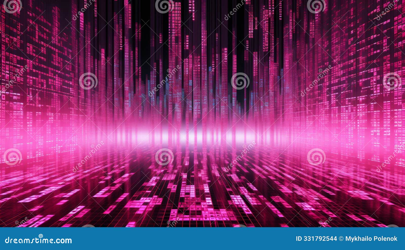 Abstract Pink Digital Matrix Background with Digit Streams. Neural ...