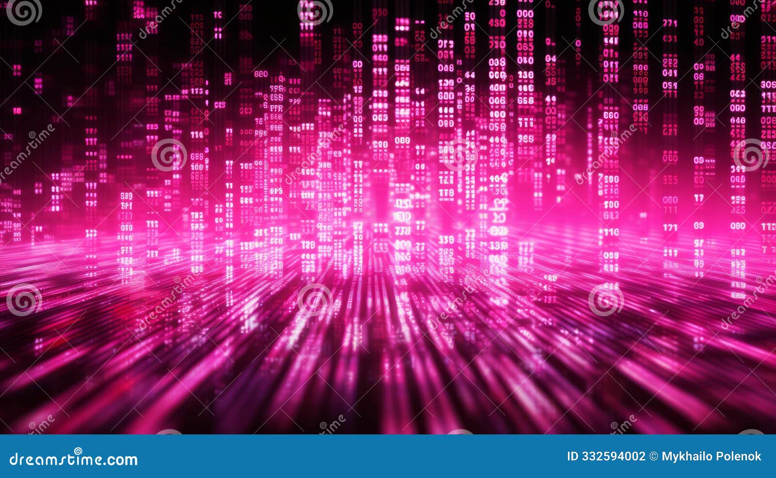 Abstract Pink Digital Matrix Background with Digit Streams. Neural ...