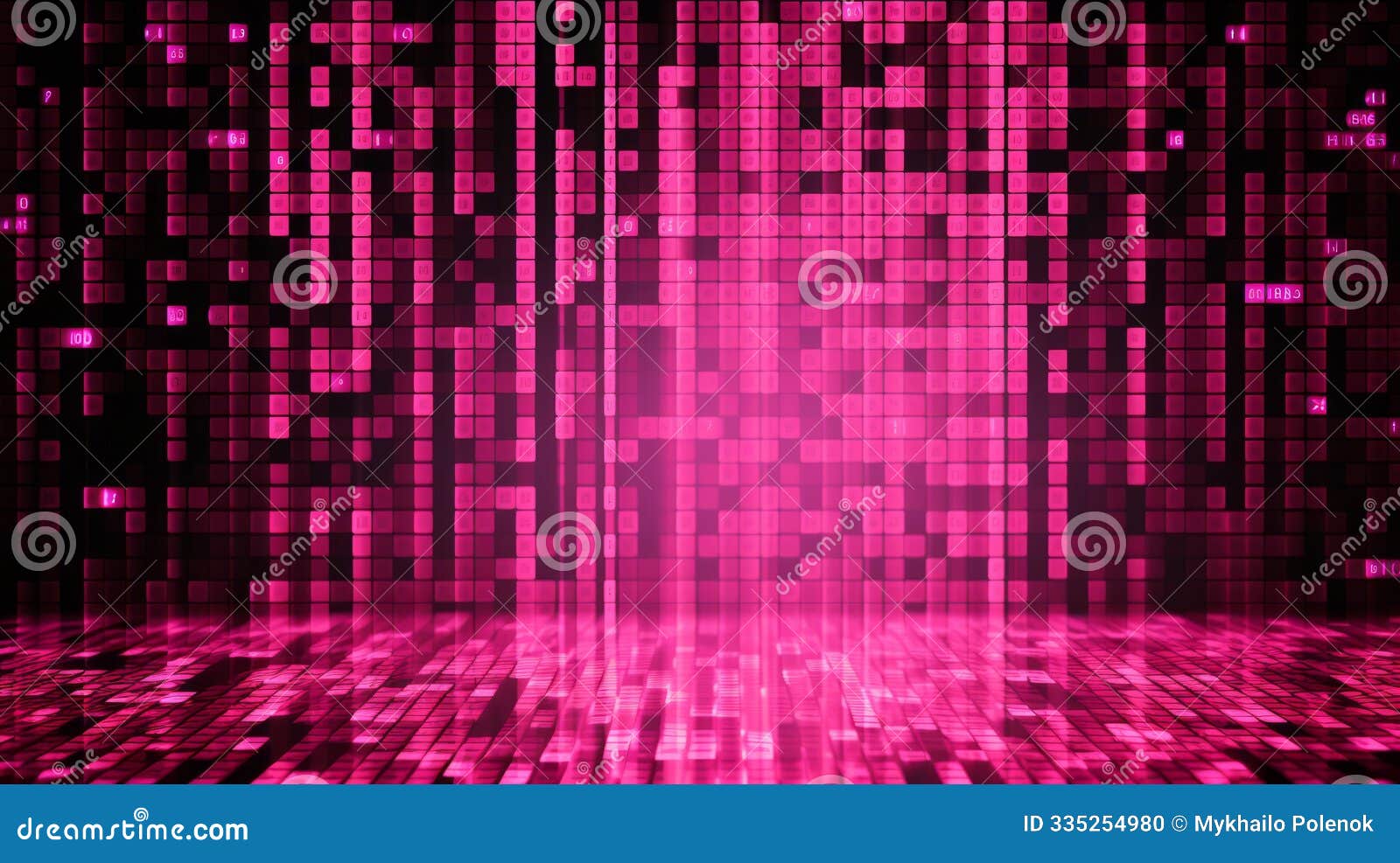 Abstract Pink Digital Matrix Background with Digit Streams. Neural ...