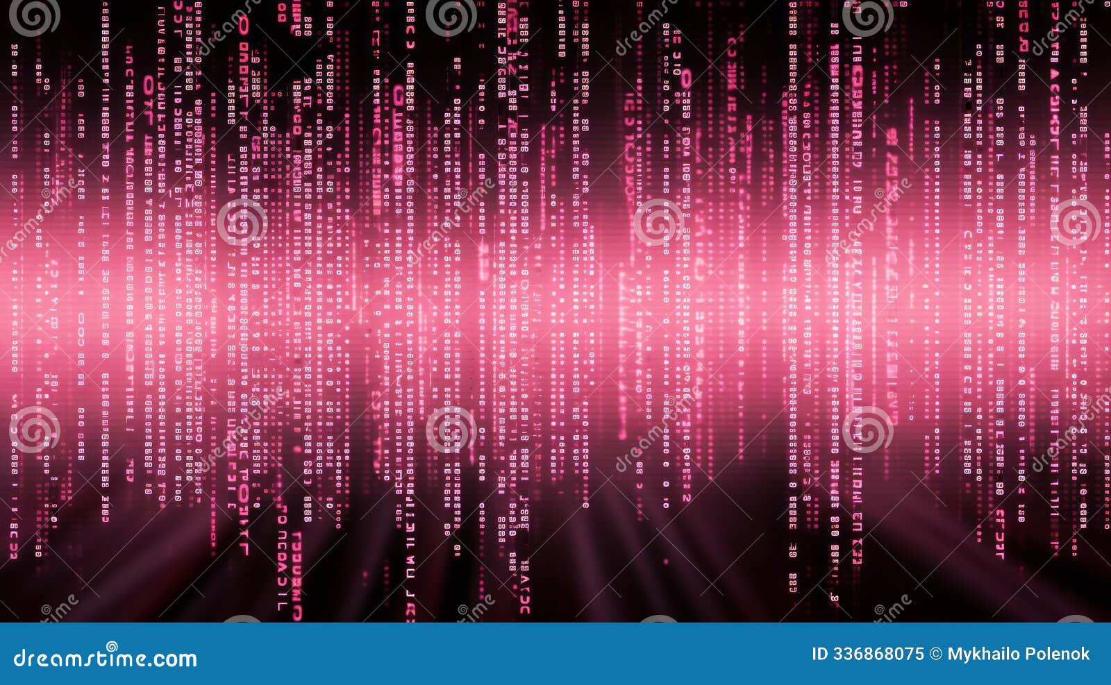 Abstract Pink Digital Matrix Background with Digit Streams. Neural ...