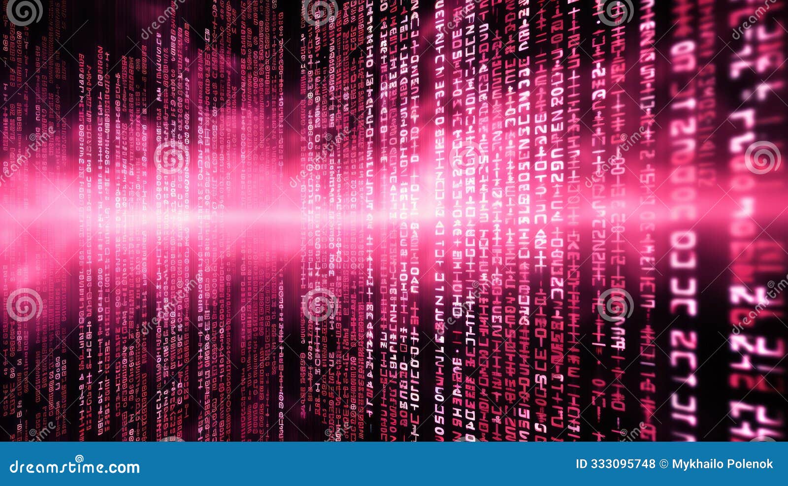 Abstract Pink Digital Matrix Background with Digit Streams. Neural ...
