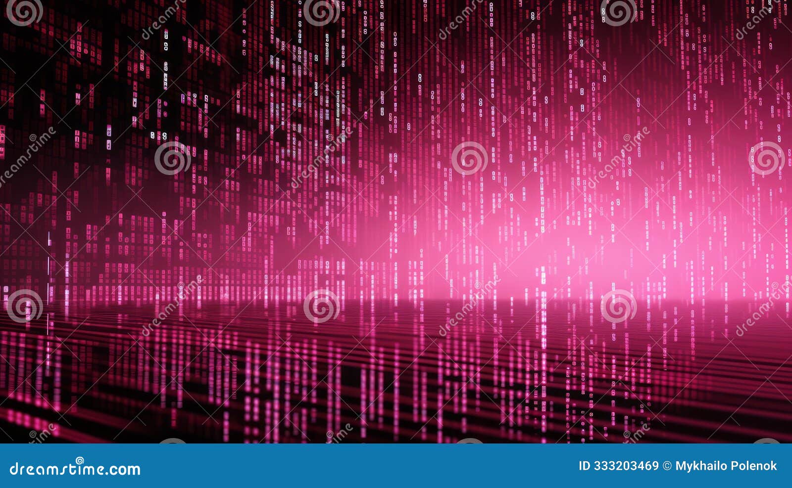 Abstract Pink Digital Matrix Background with Digit Streams. Neural ...