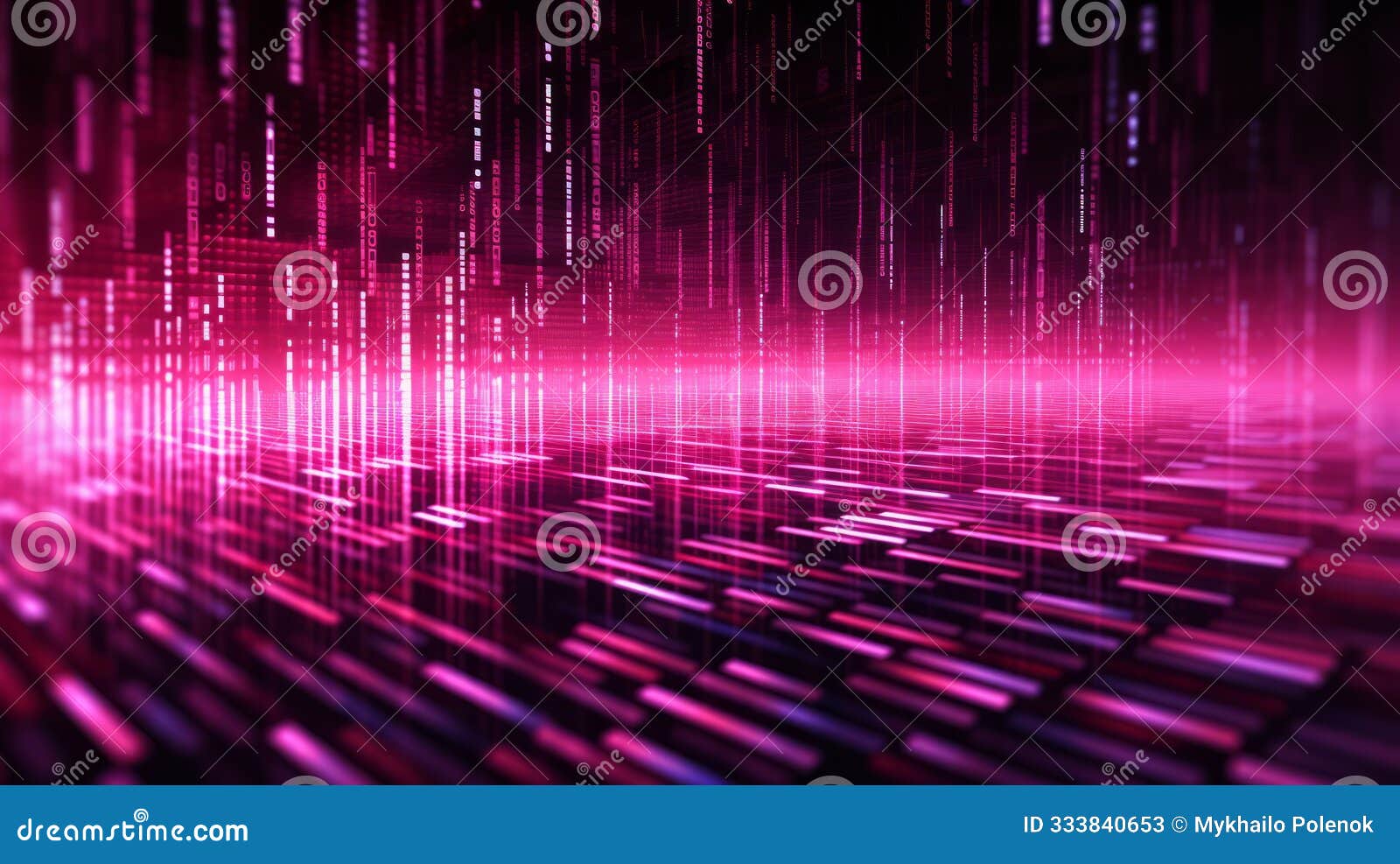 Abstract Pink Digital Matrix Background with Digit Streams. Neural ...