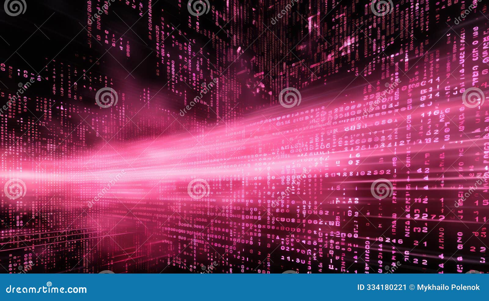 Abstract Pink Digital Matrix Background with Digit Streams. Neural ...