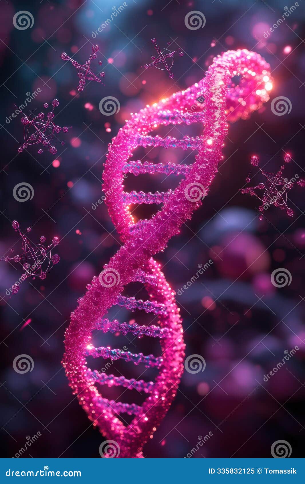 Abstract Pink Dna Strand with Molecular Structures, Glowing in Dark ...