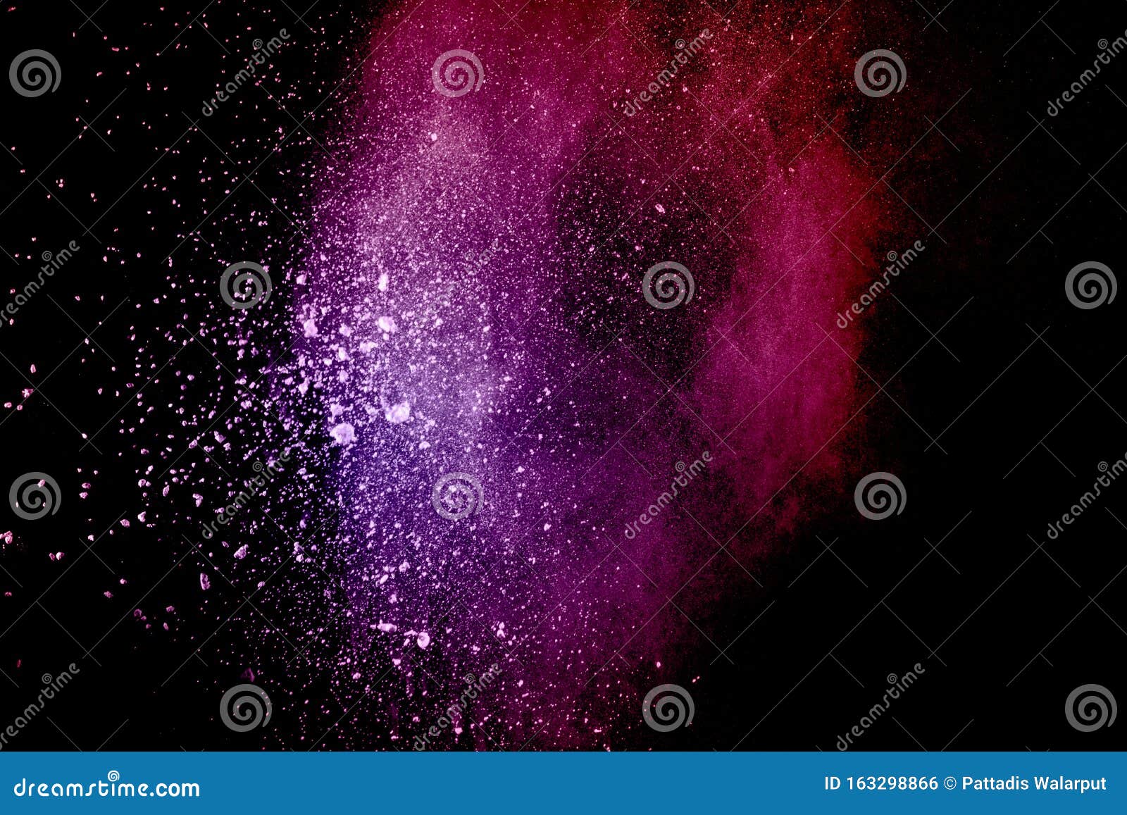 Abstract Pink Dust Explosion on Black Background. Freeze Motion of Pink ...
