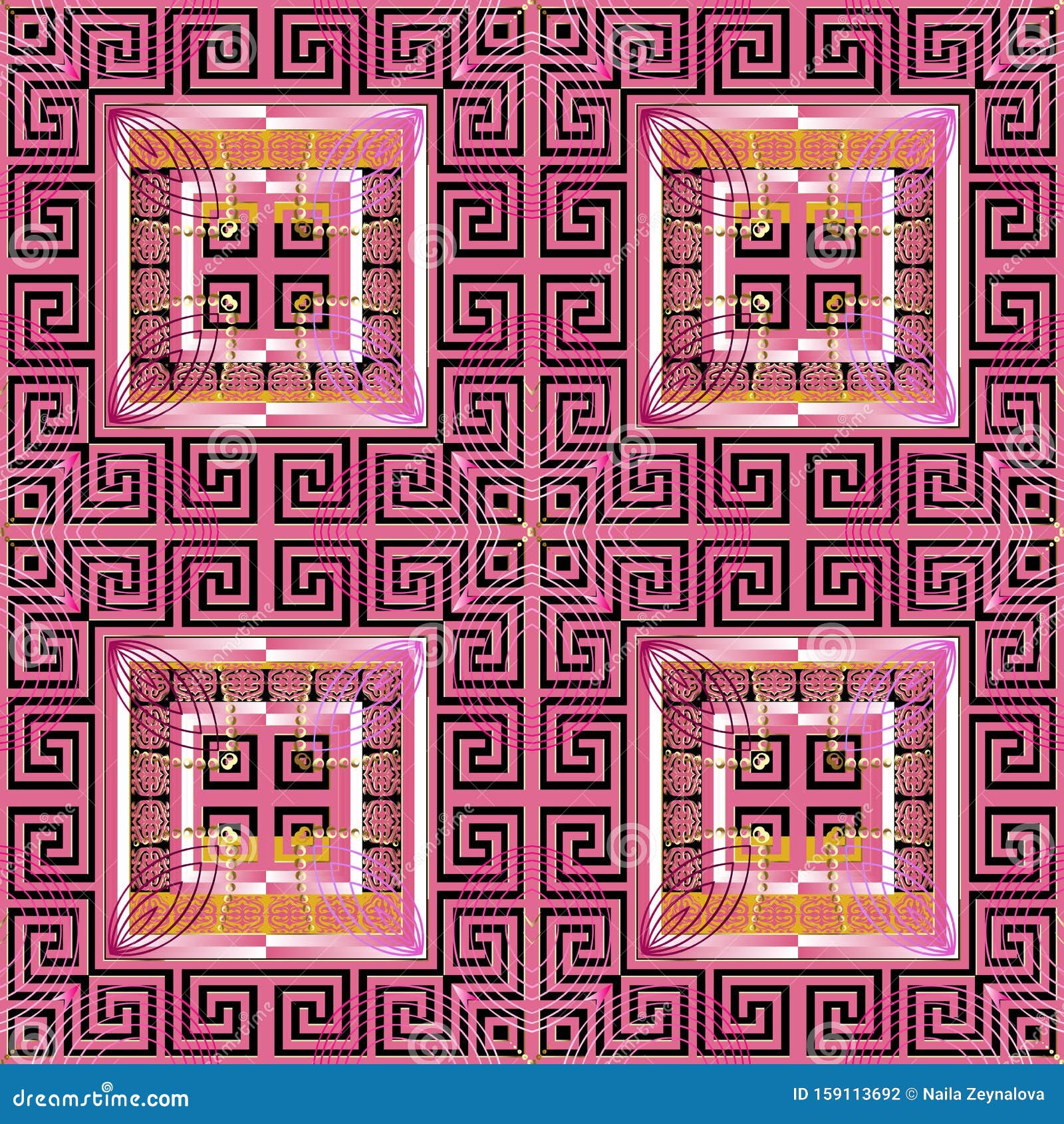 Abstract Pink Geometric Greek Vector Seamless Pattern. Elegance ...