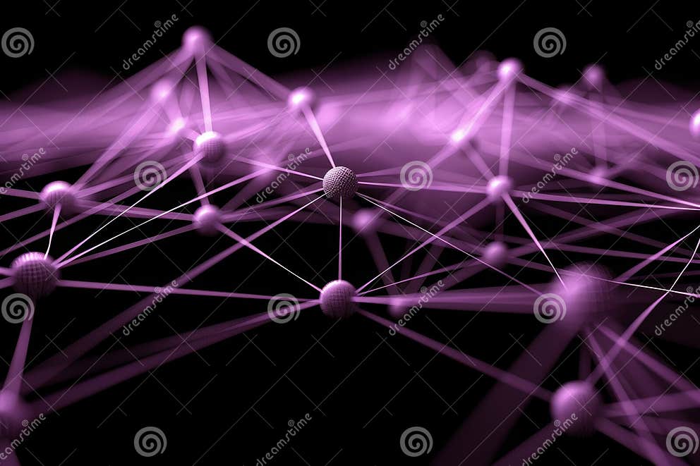 Abstract Pink Network of Interconnected Points on a Black Background ...