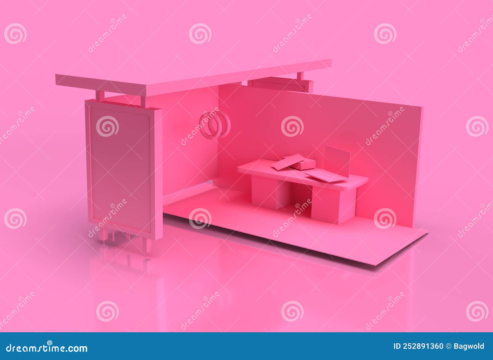 Abstract Pink Office 3D Render on a Pink Background Stock Illustration ...