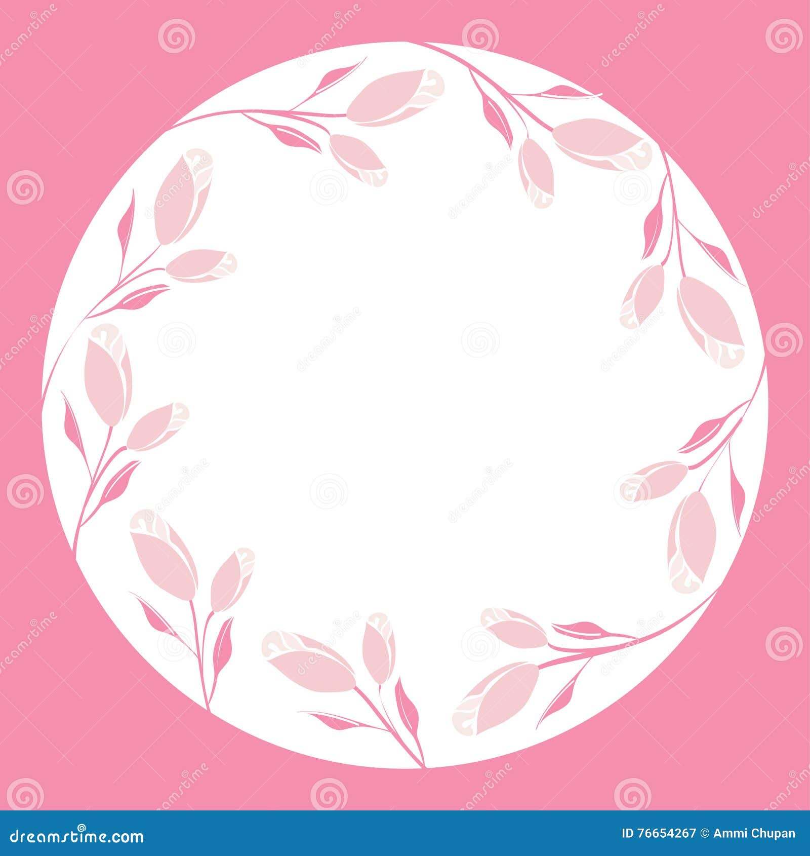 Abstract Pink Roses Flowers; Frame Design In White Circle Background ...