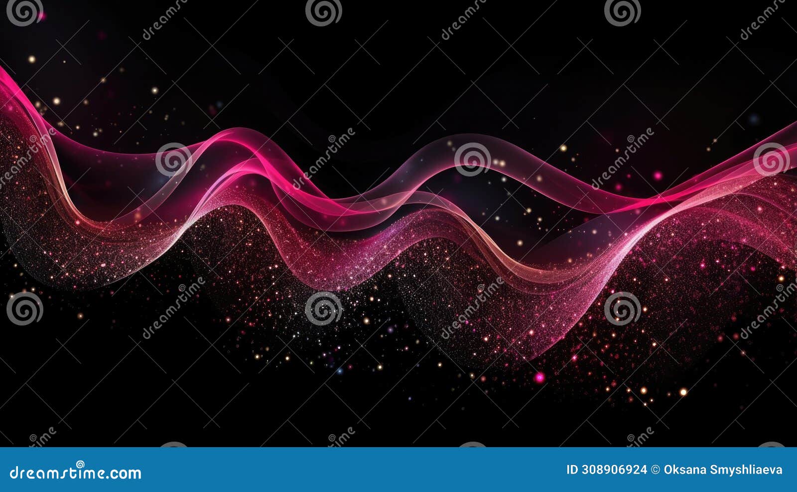 Abstract Pink Wave Lines on Black Background. Pink Flow Wave Design ...