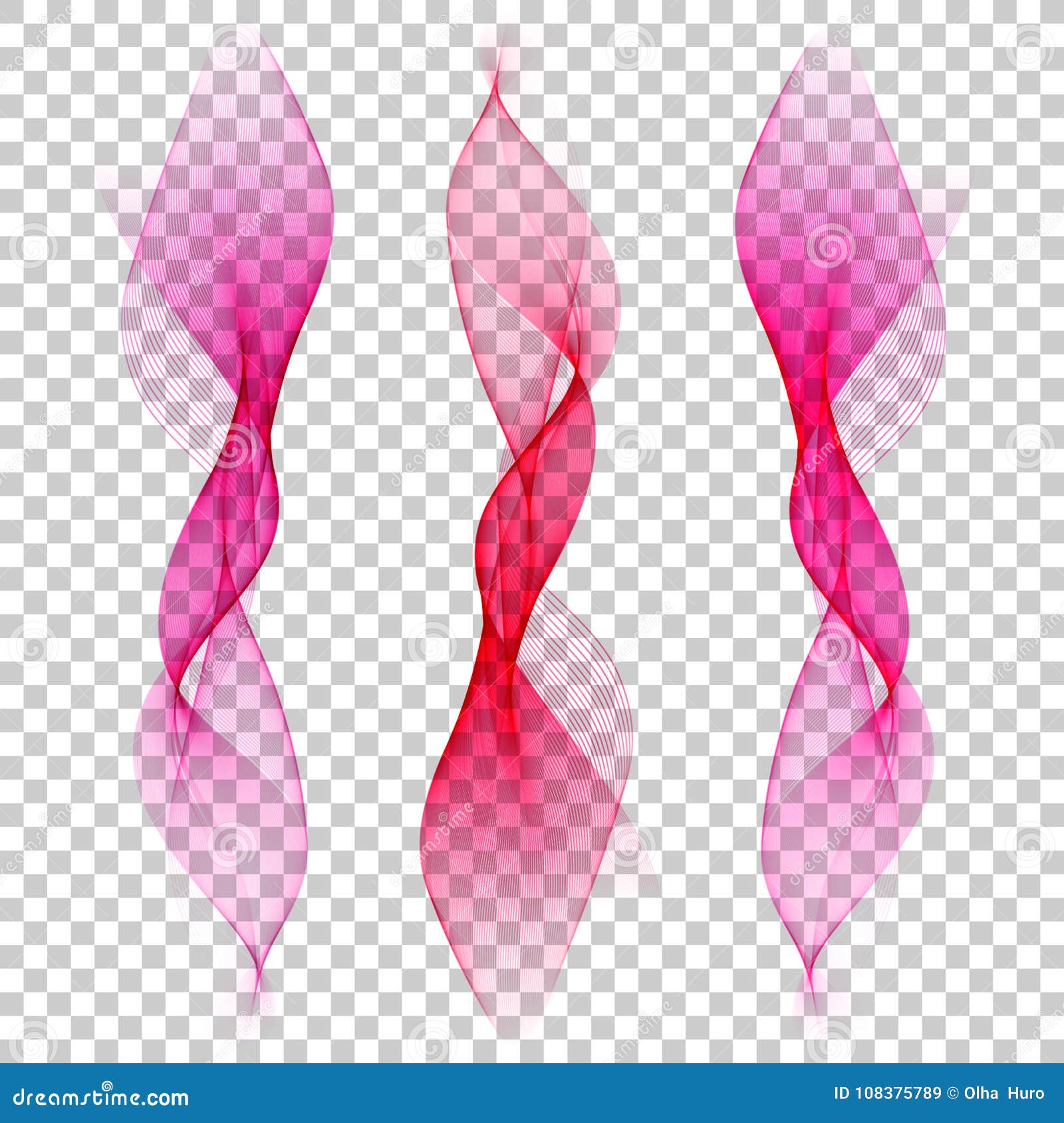 Abstract Pink Wave Set on Transparent Background. Vector Illustration ...