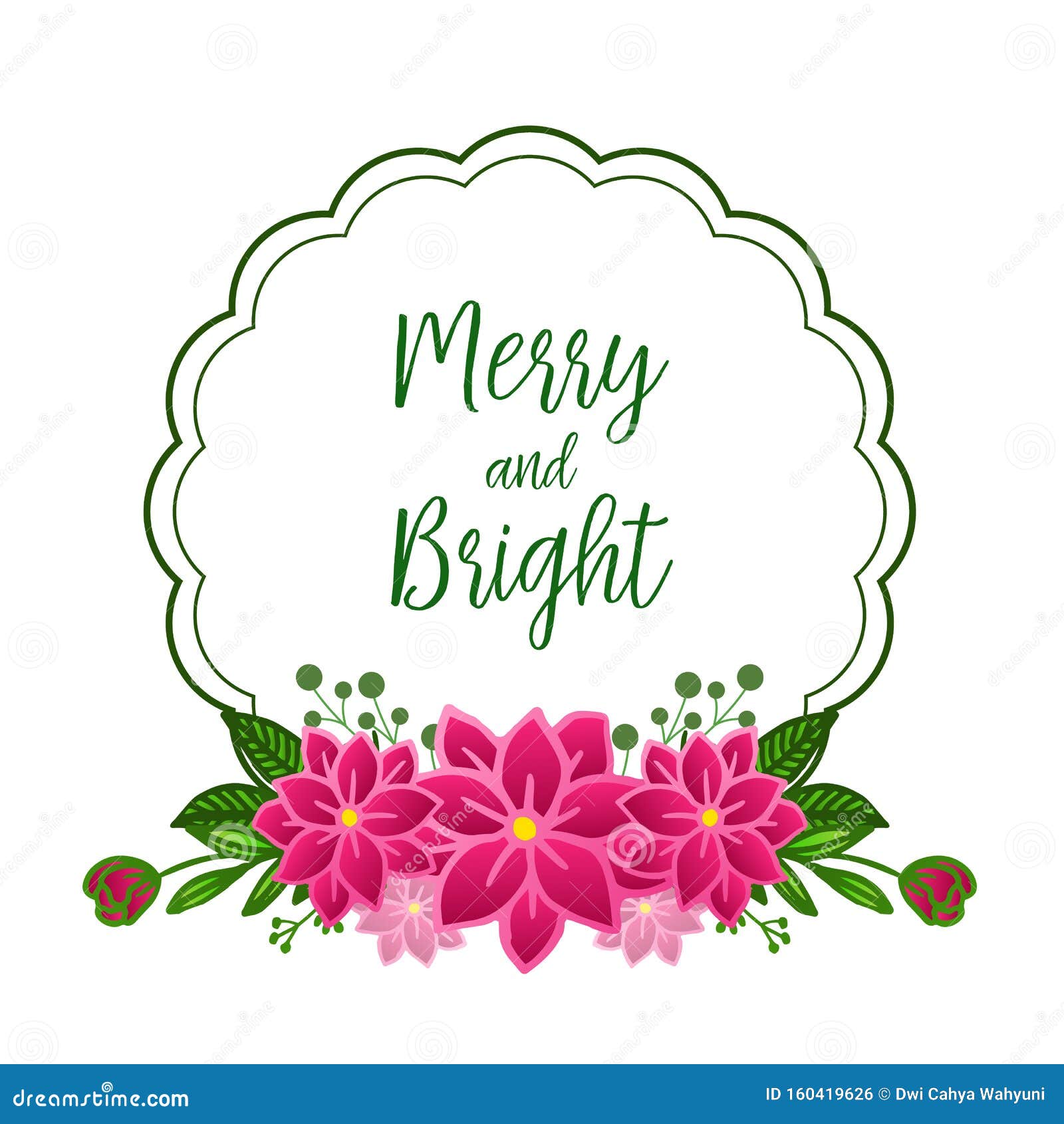 Abstract Pink Wreath Frame, Text for Various Card Merry and Bright ...