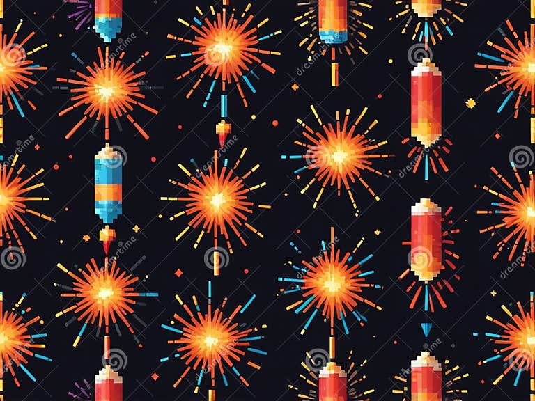 Abstract Pixel Art Firecracker Bengal Fire Pattern Illustration Stock ...