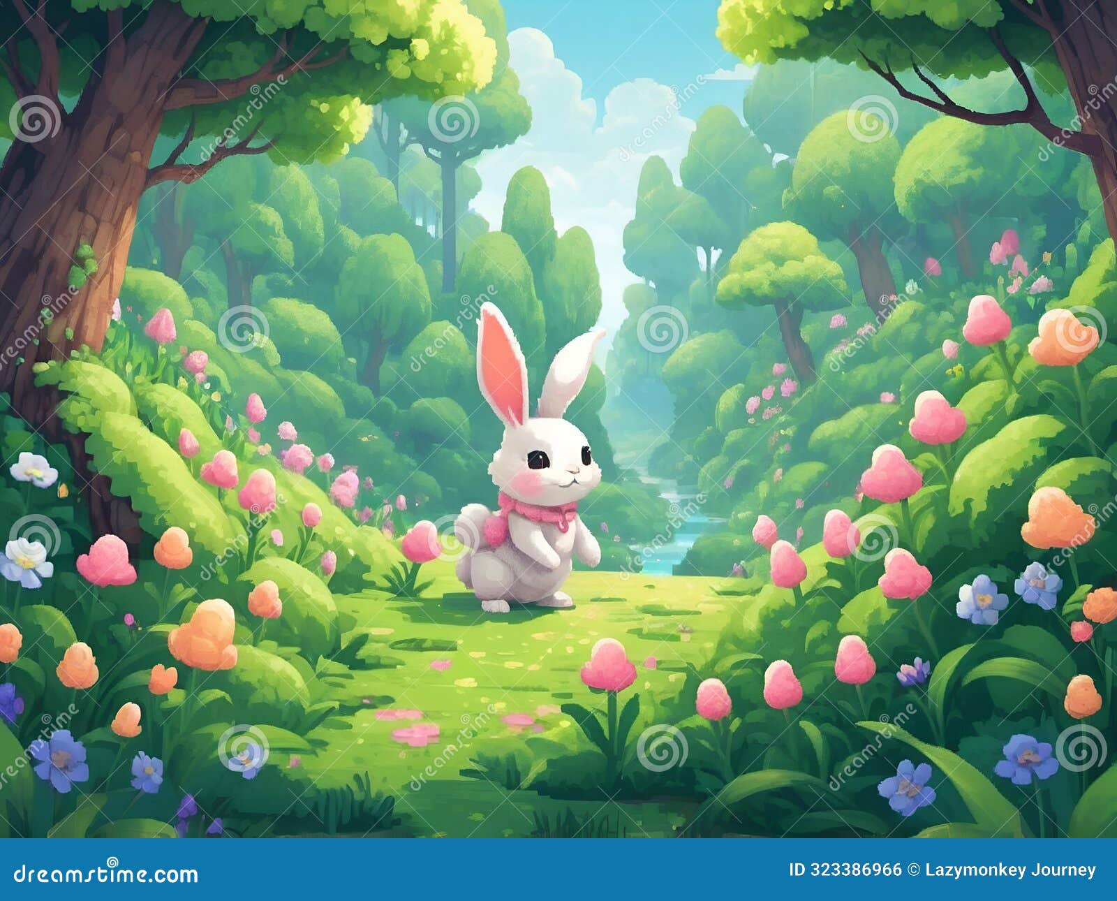 Abstract Pixel Art Scene with Cute Rabbit Who Meets Spring Stock ...