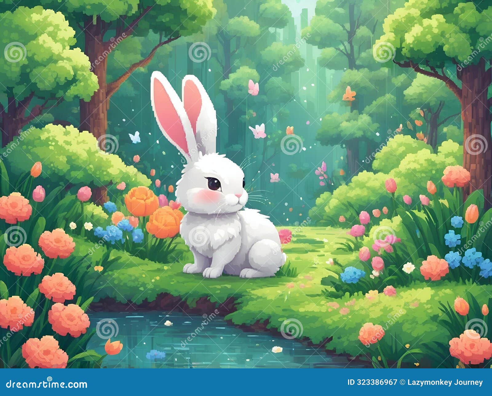 Abstract Pixel Art Scene Cute Rabbit Who Meets Spring Stock ...