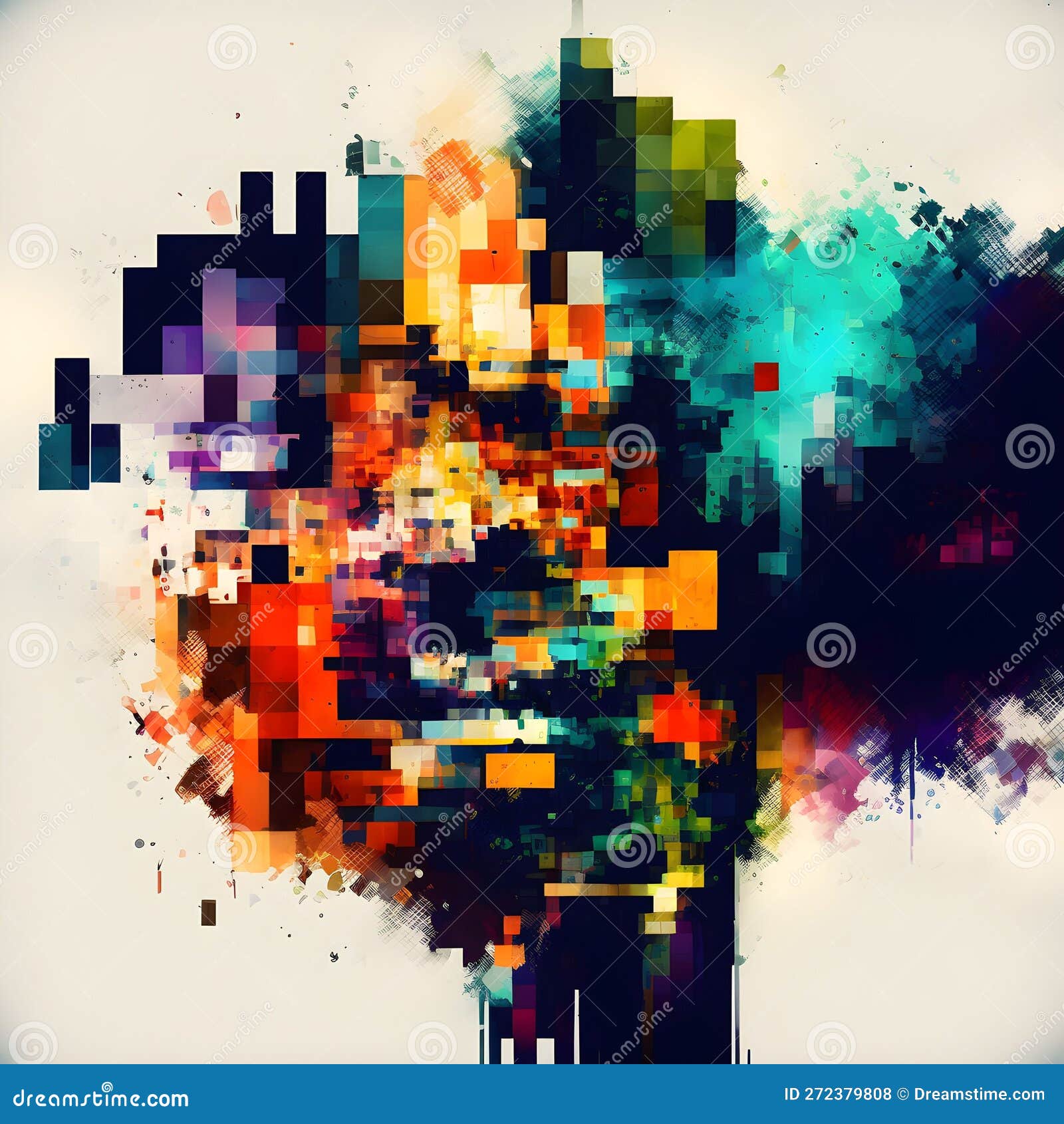 Abstract Pixel Pattern Art Featuring a Head and Eyes Made Up of Various ...