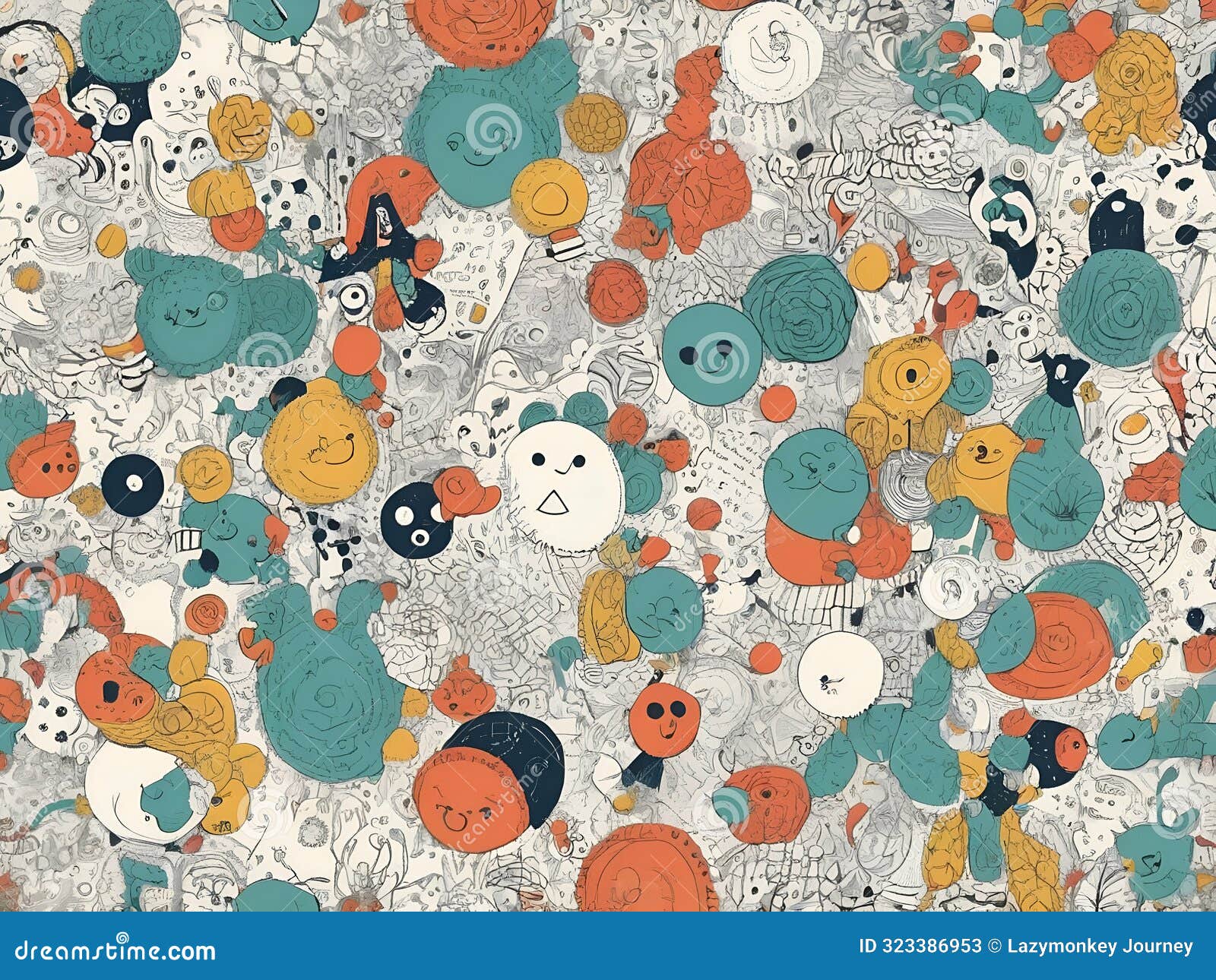 Abstract Pixel Pattern Doodle Figures Cute Hand Drawn Illustration ...