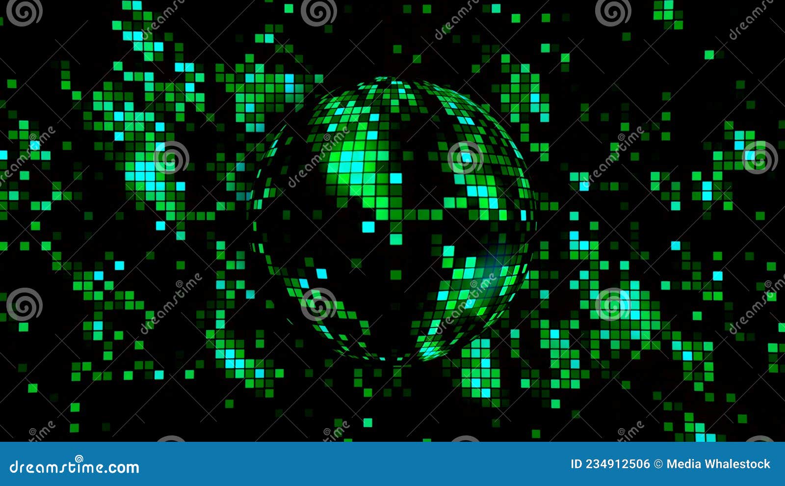 Abstract Pixelated Spinning Bright Sphere with the Million of Glowing ...
