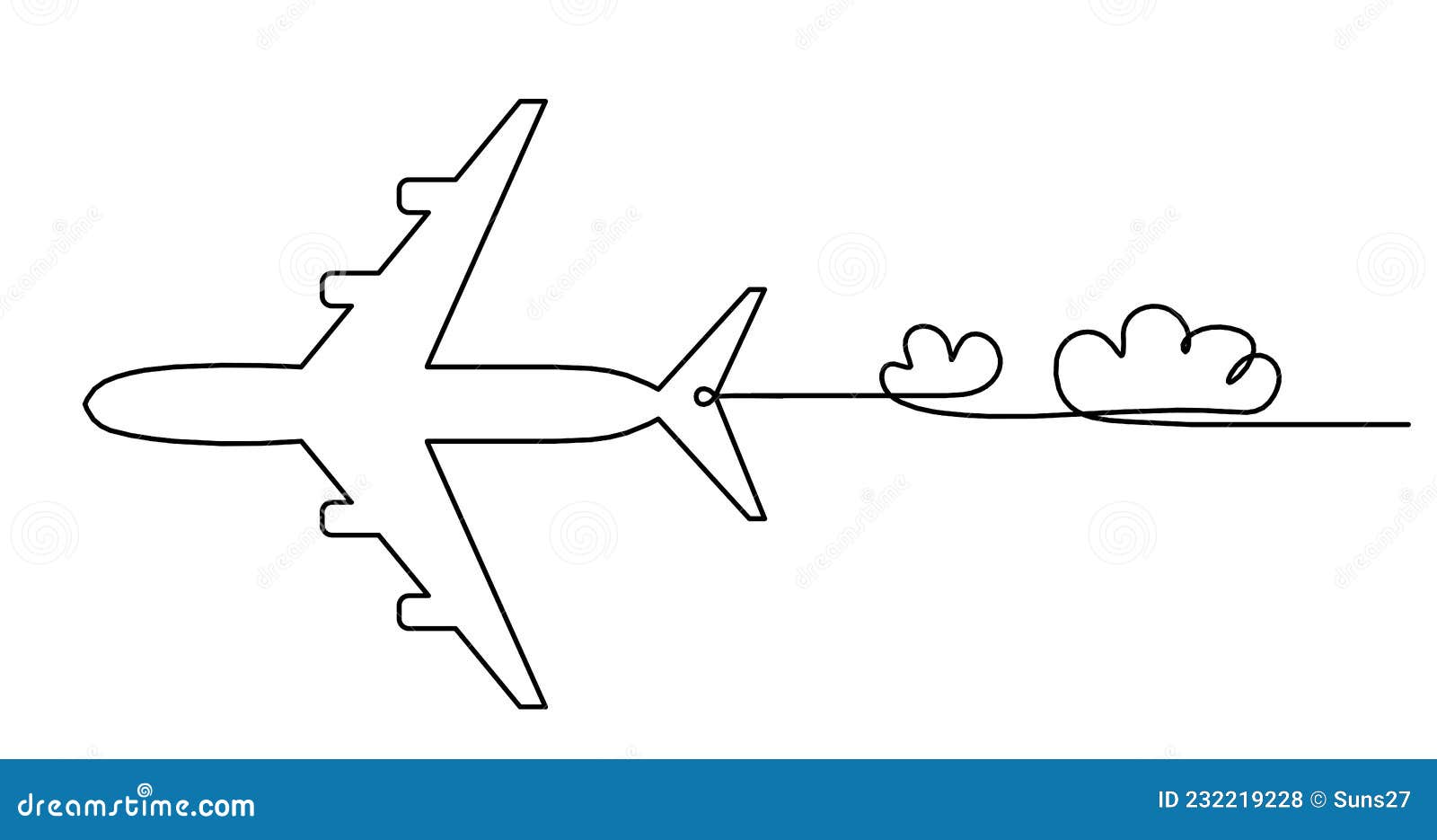 Abstract Plane with Clouds As Line Drawing Stock Vector - Illustration ...