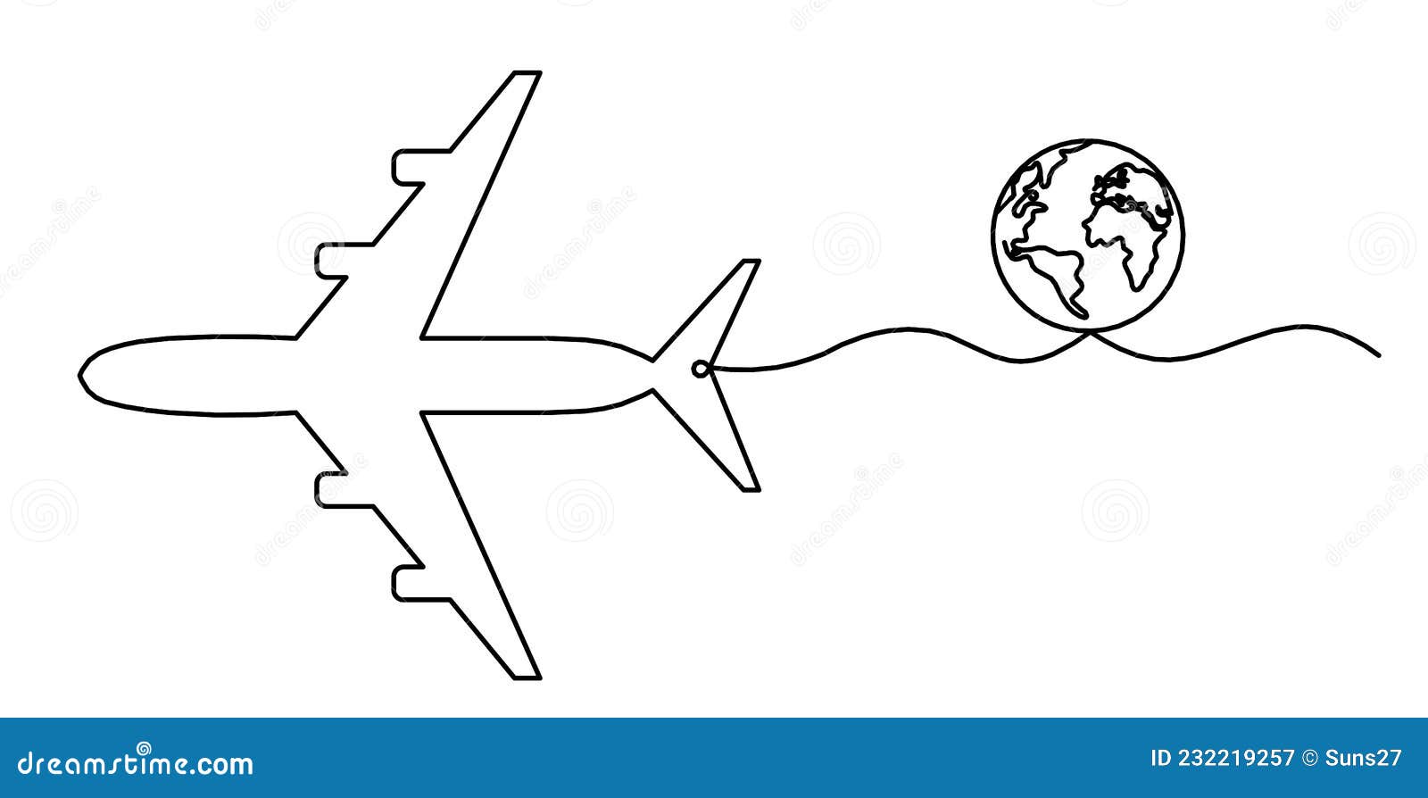 Abstract Plane with Globe As Line Drawing Stock Vector - Illustration ...