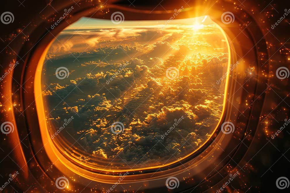 Abstract Plane Window Frame Design with Sky View Stock Illustration ...