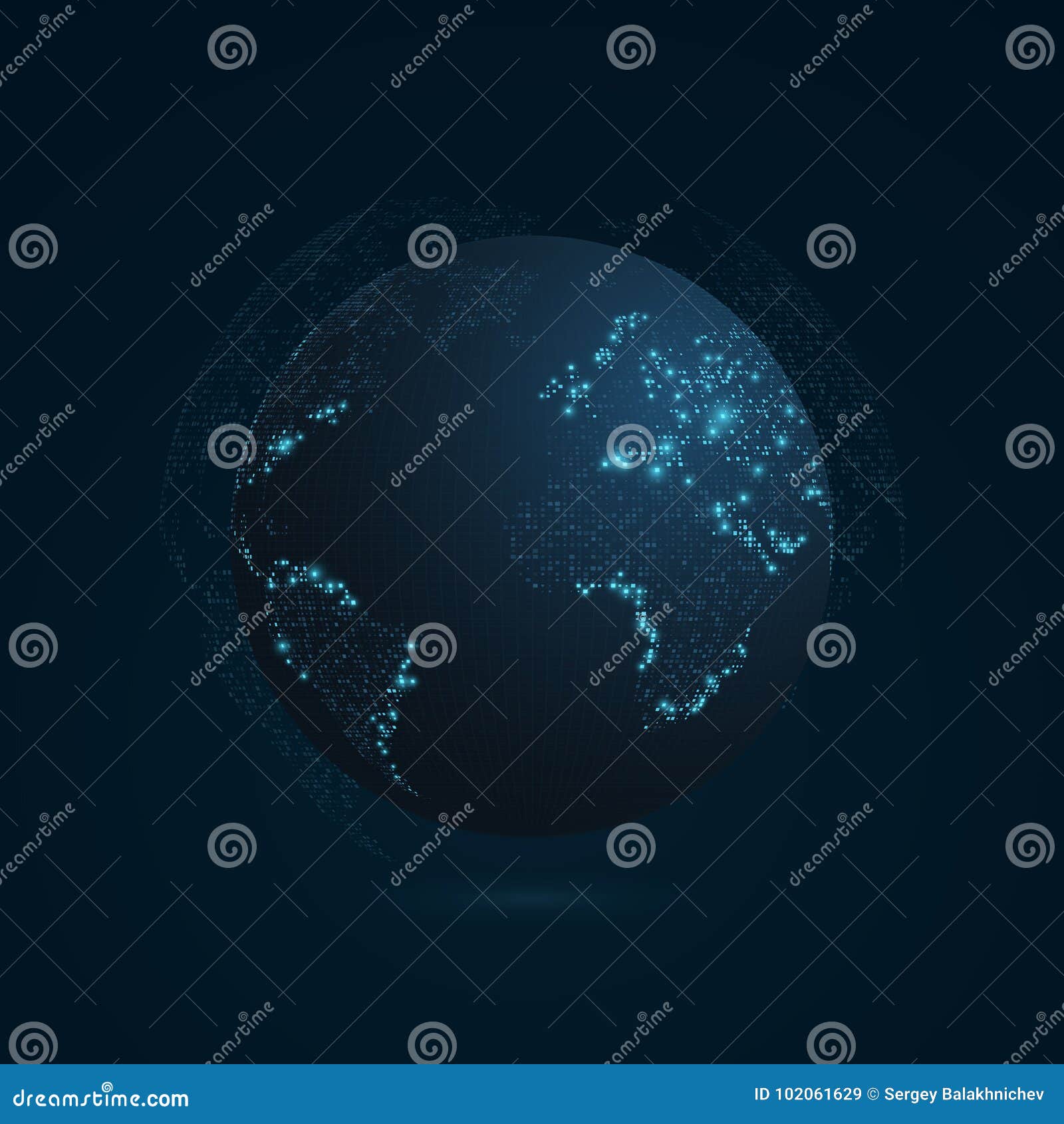 Abstract Planet on a Dark Blue Background. Earth. World Map. Blue Light ...