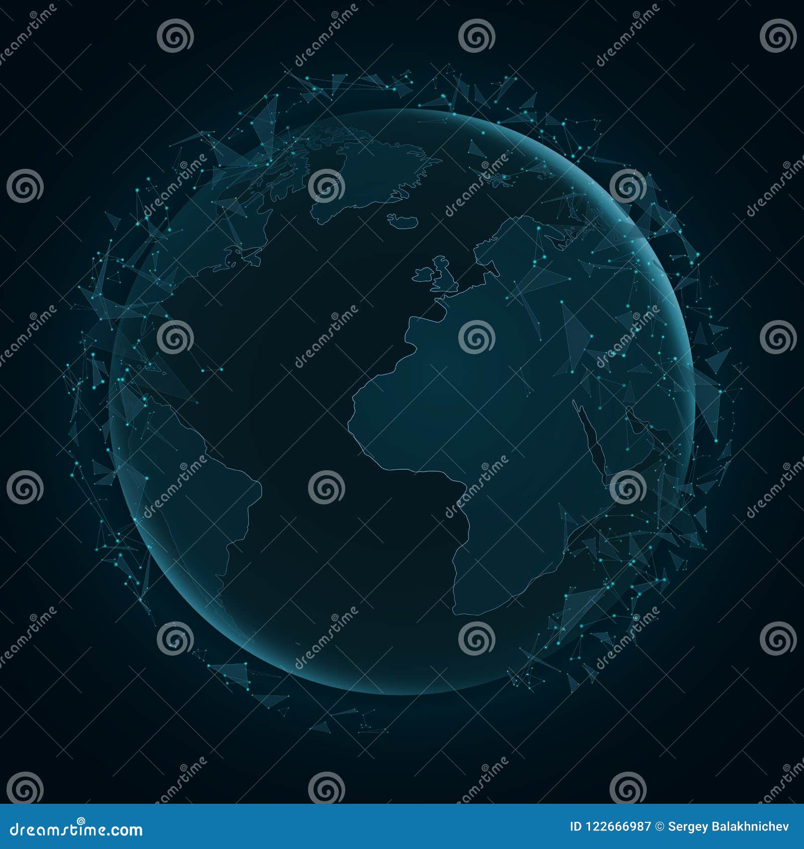 Abstract Planet Earth with Flying Triangles. World Map. Blue Lights ... Abstract Planet Earth with Flying Triangles. World Map. Blue Lights ...