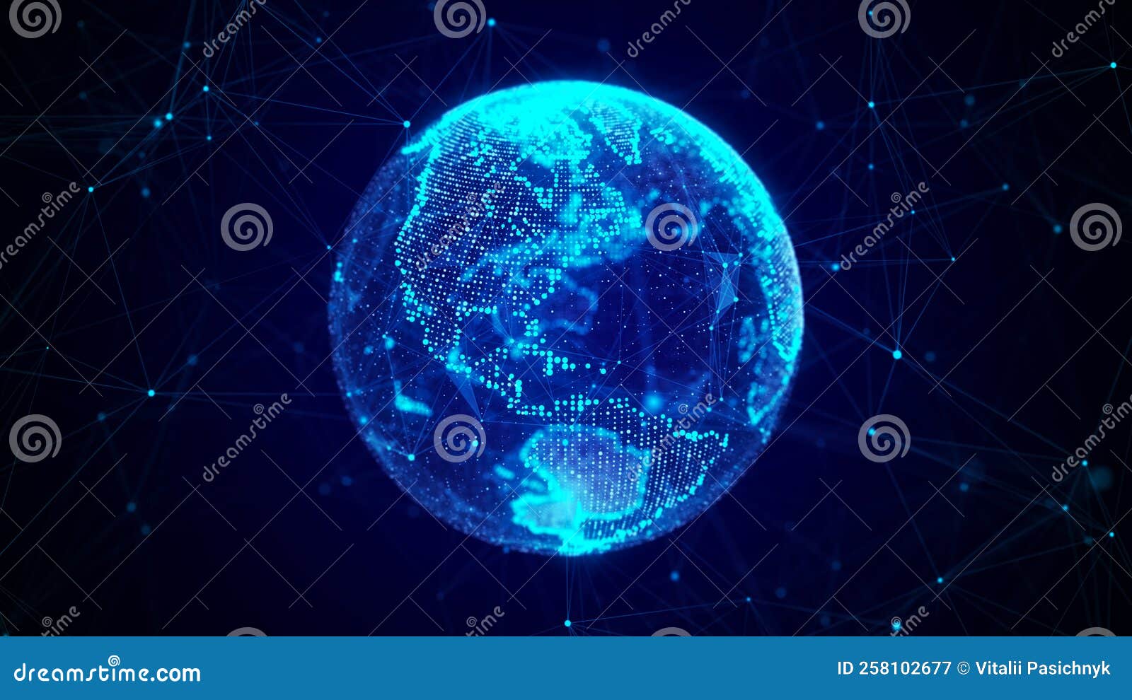 Abstract Planet Earth with Particles and a Connected Shell with Lines ...